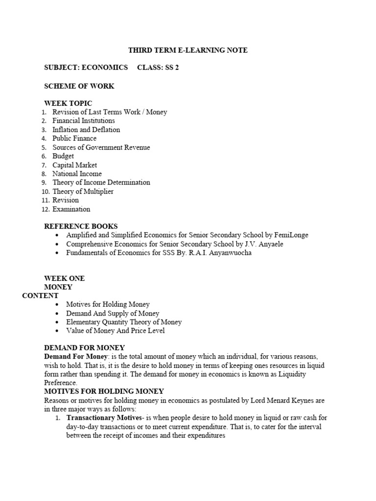 SS2 Economics E-Learning Notes | PDF | Cost Of Living | Taxes