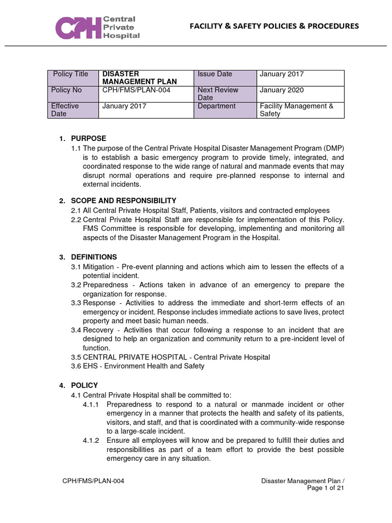 PL-4 Disaster Management Plan | PDF | Emergency Management | Emergency