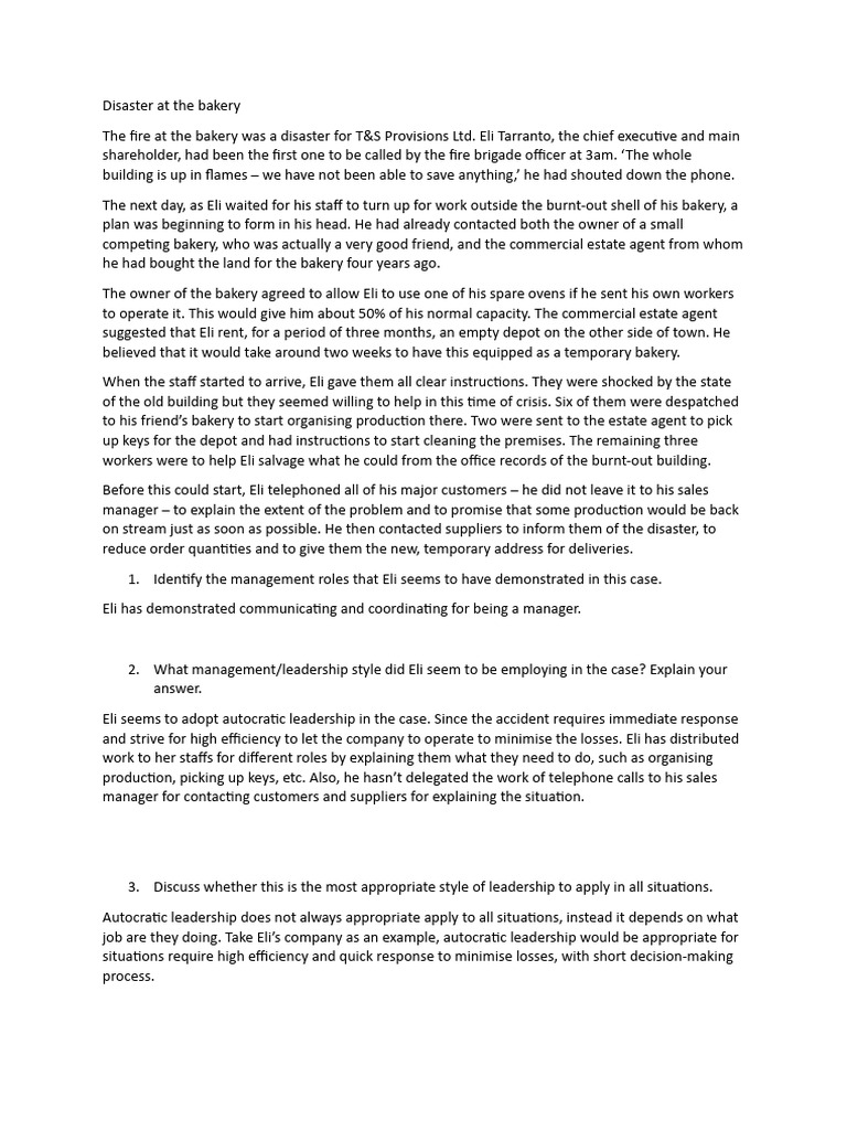 Disaster at the Bakery | Download Free PDF | Leadership | Supply Chain