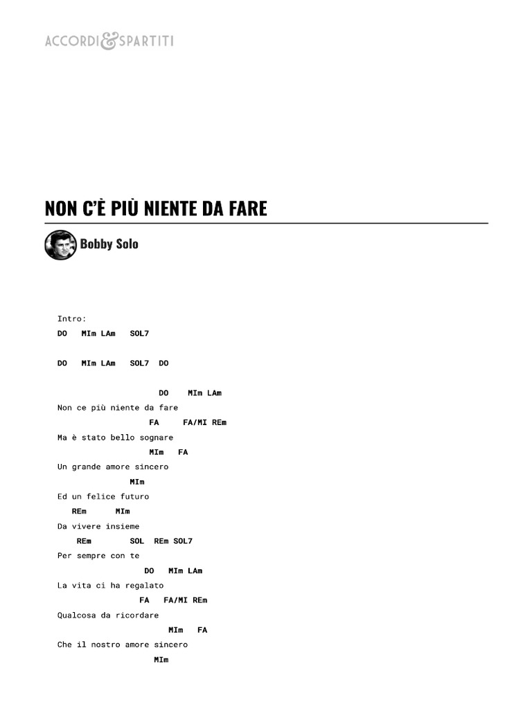 NON C'È PIÙ NIENTE DA FARE Accordi 100% Corretti - Bobby Solo | PDF