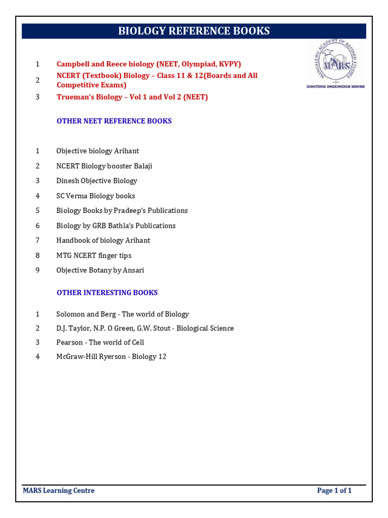 Biology Reference Books | PDF