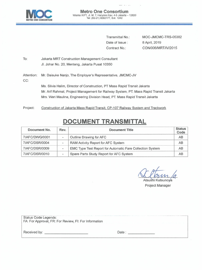 7 AFC DWG 0001 AB - OutlineDrawing | PDF | Rapid Transit | Transport