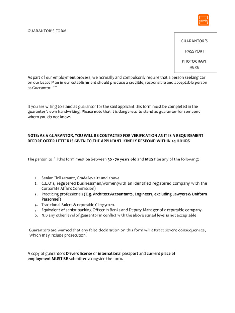 Employment Guarantor Form Template | PDF | Legal Liability | Indemnity