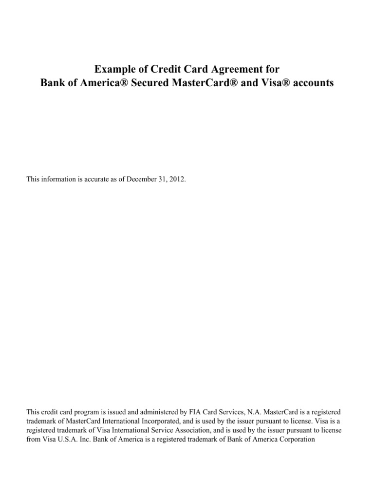 Example of Credit Card Agreement For Bank of America® Secured ... | PDF ...