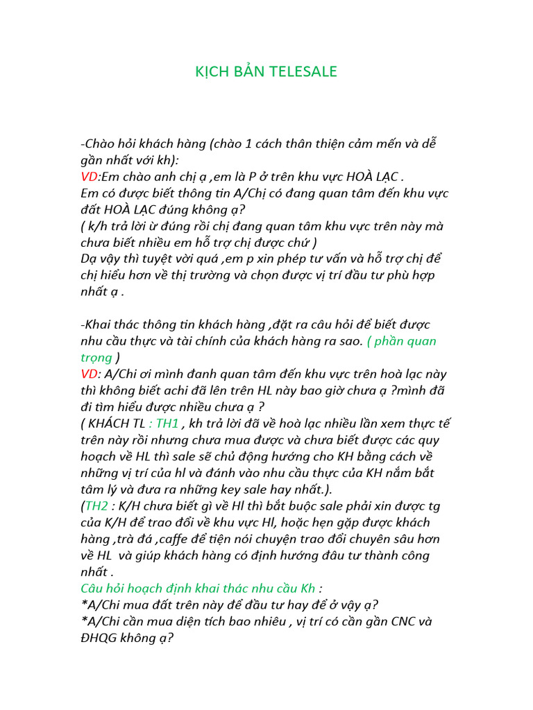KỊCH BẢN TELESALE | PDF
