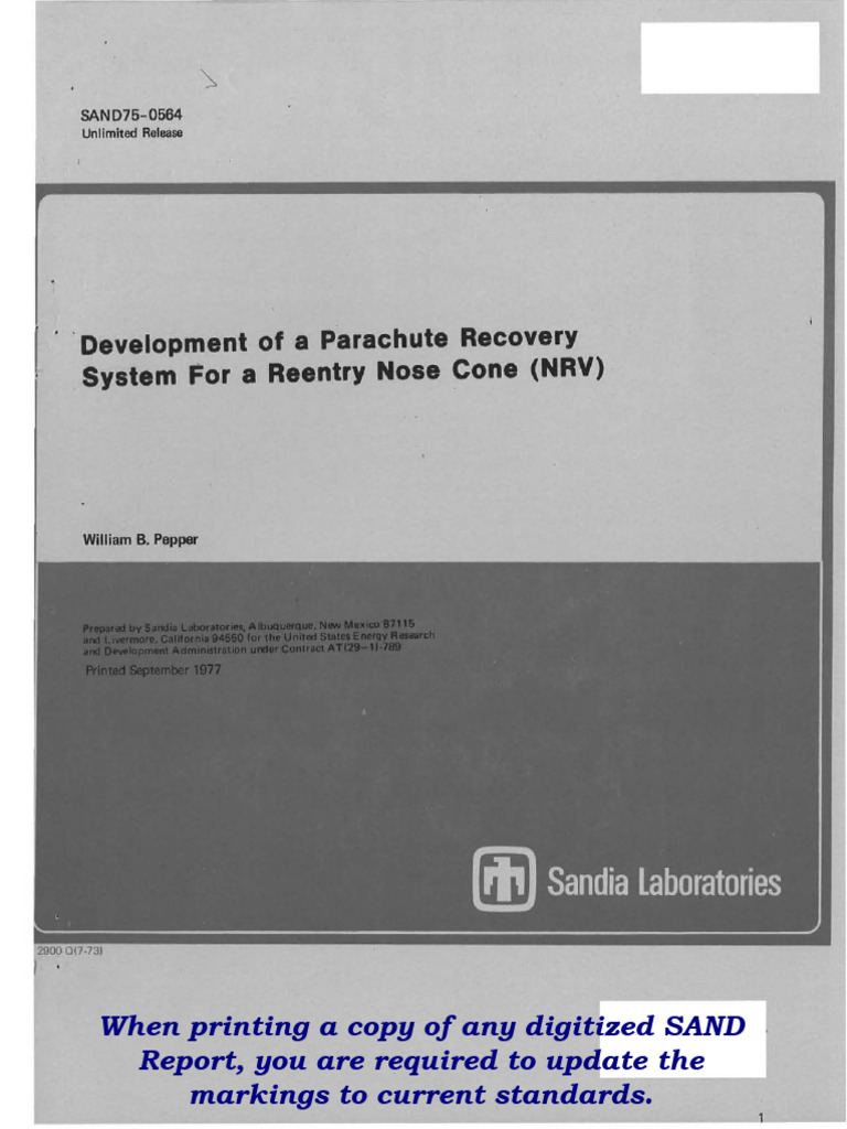 Development of A Parachute Recovery System For A Reentry Nose Cone (NRV) | PDF | Atmospheric ...