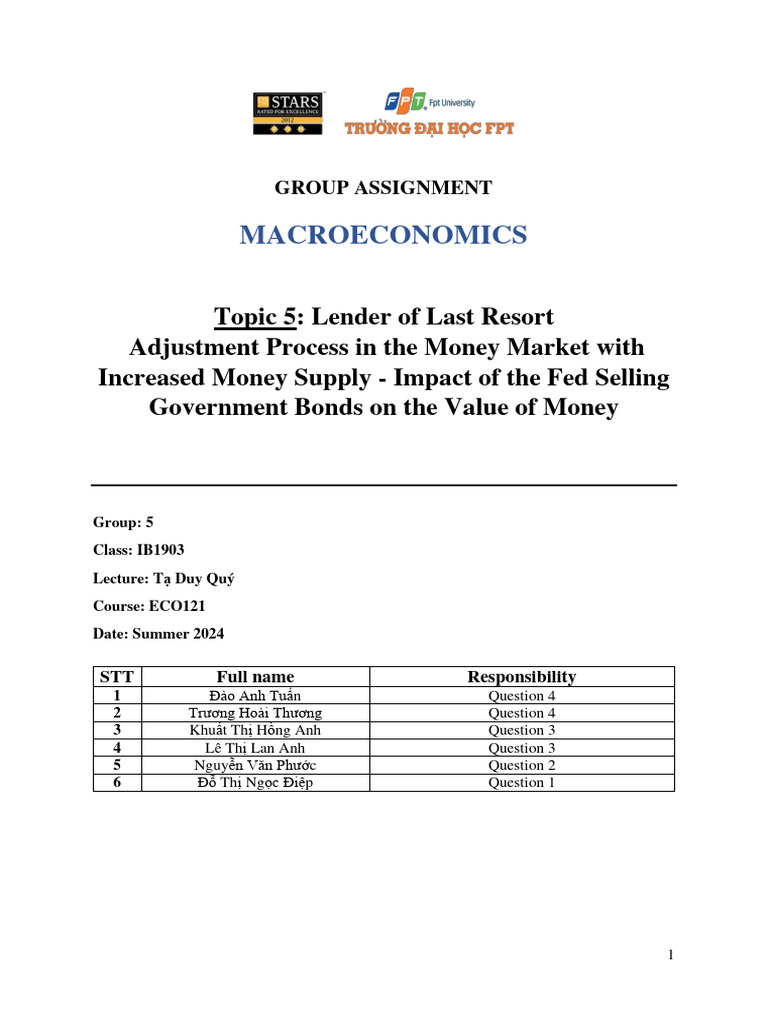 ECO121 - Group Assignment | PDF | Lender Of Last Resort | Interest