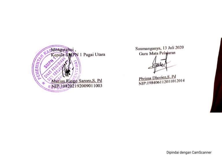 tanda tangan kepsek Marius Jo buk dhoriez | PDF