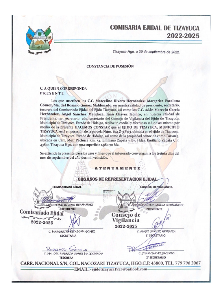 Comisaria Ejidal de Tizayuca | PDF
