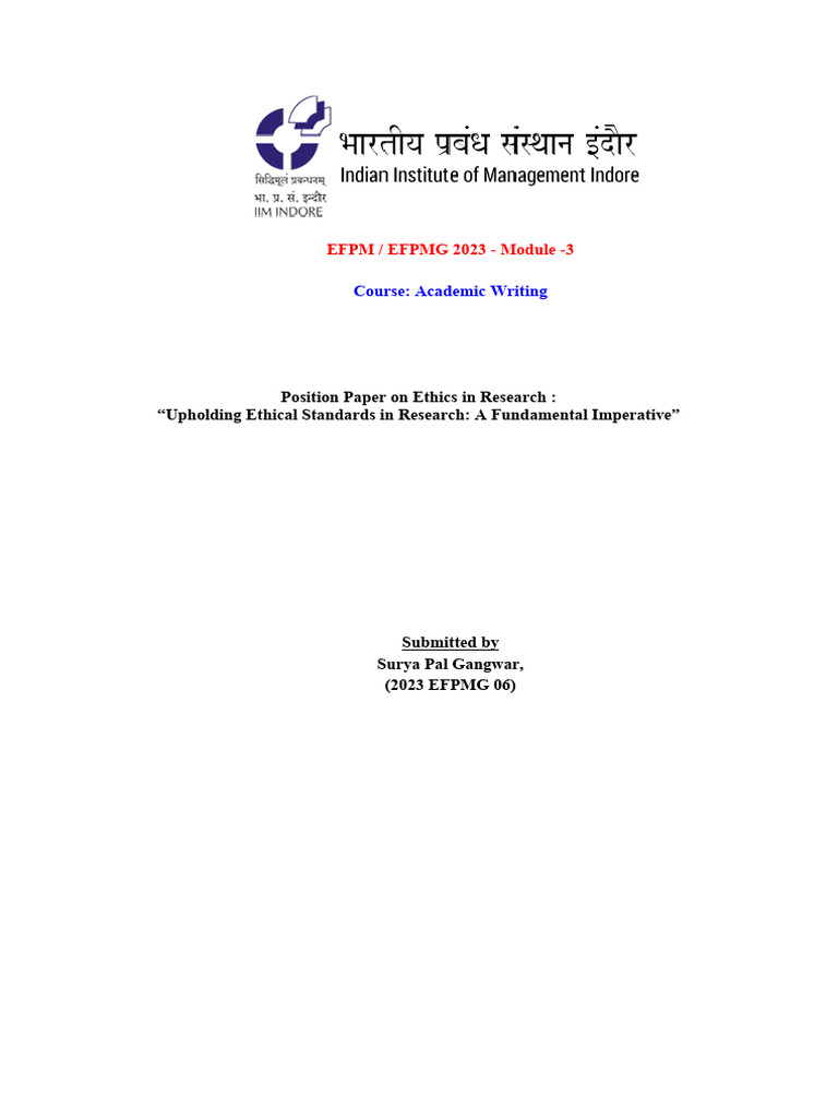 AW-Position Paper - "Ethics in Research" | PDF | Apa Style | Scholarly ...