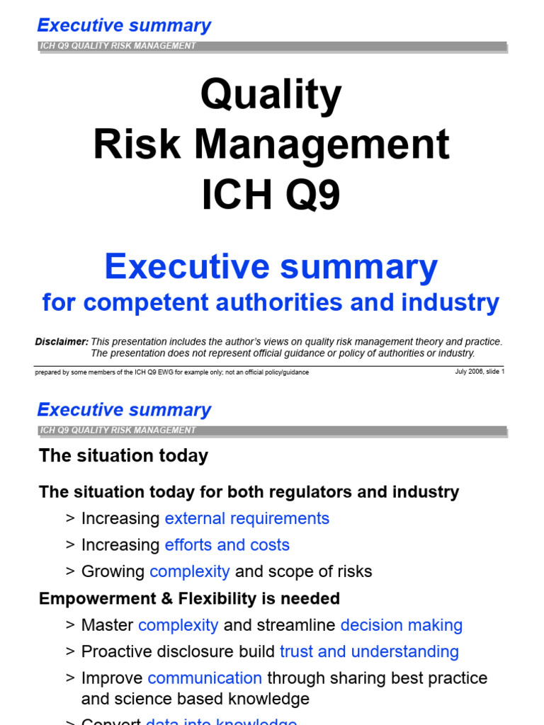 ICH Q9 Quality Risk Management Overview | PDF | Risk Management | Risk