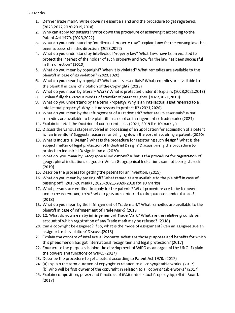 IPL Questions | PDF | Trademark | Copyright