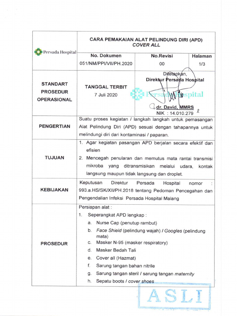 051 Cara Pemakaian APD Cover All | PDF