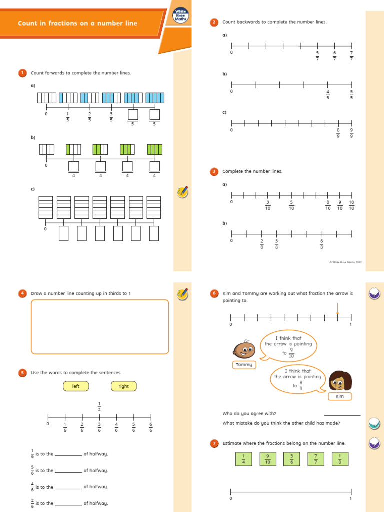 Y3 Spring Block 3 WO8 Count in Fractions On A Number Line - Both Pages ...