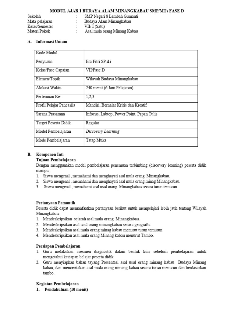 MODUL AJAR Bam Semester 1 KLS 7 | PDF