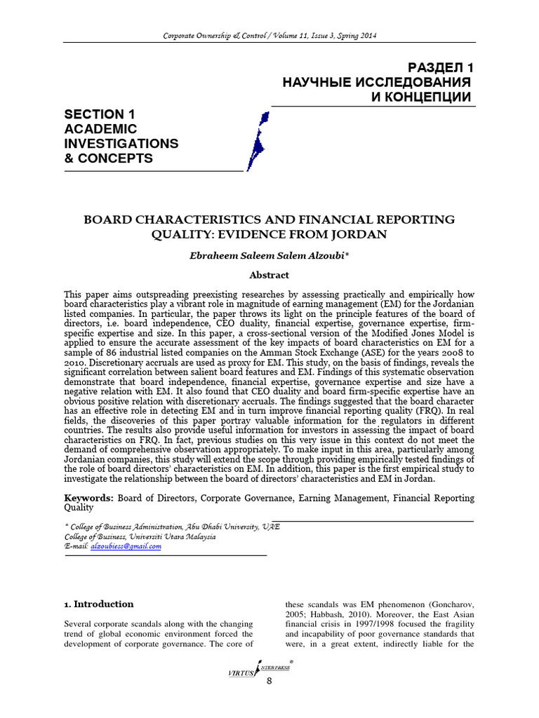Board Characteristics and Financial Reporting Qual | PDF | Corporate Governance | Governance