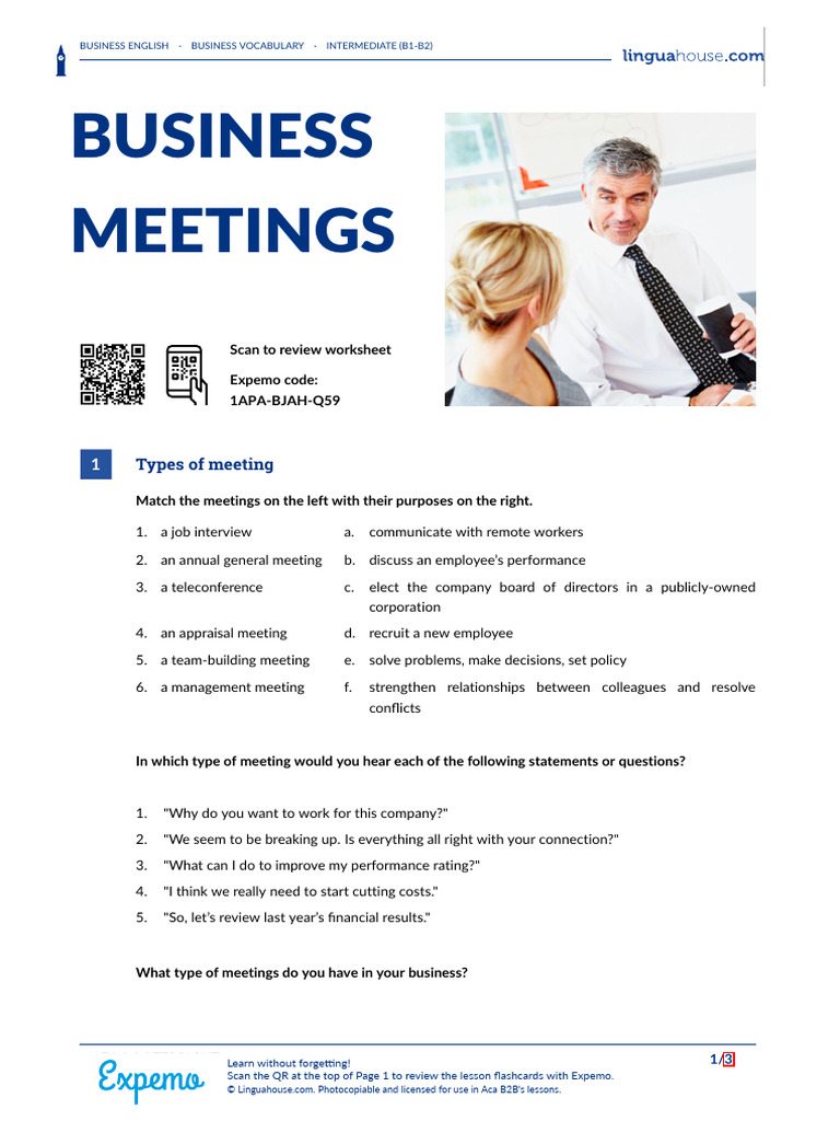Business Meetings British English Teacher | PDF | Human Communication
