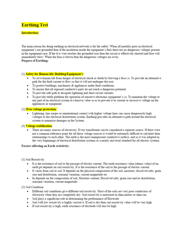 Earthing Test | PDF | Electrical Resistivity And Conductivity | Soil
