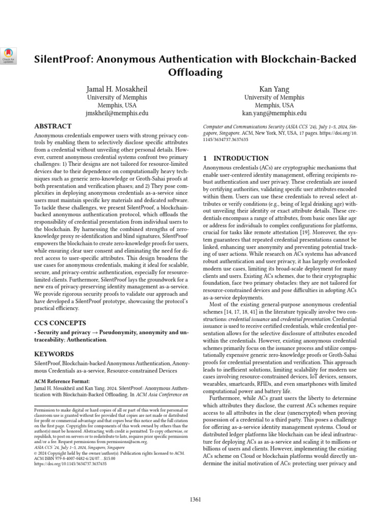Silentproof: Anonymous Authentication With Blockchain-Backed Offloading | PDF | Authentication ...