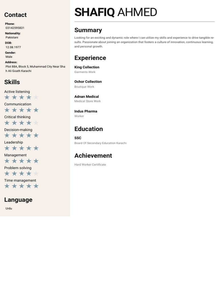 SHAFIQ - Resume - 492 | PDF