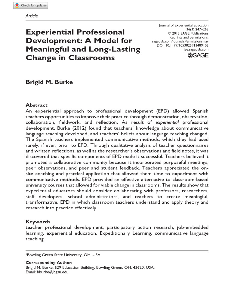 Experiential Professional Development: A Model For Meaningful and Long ...