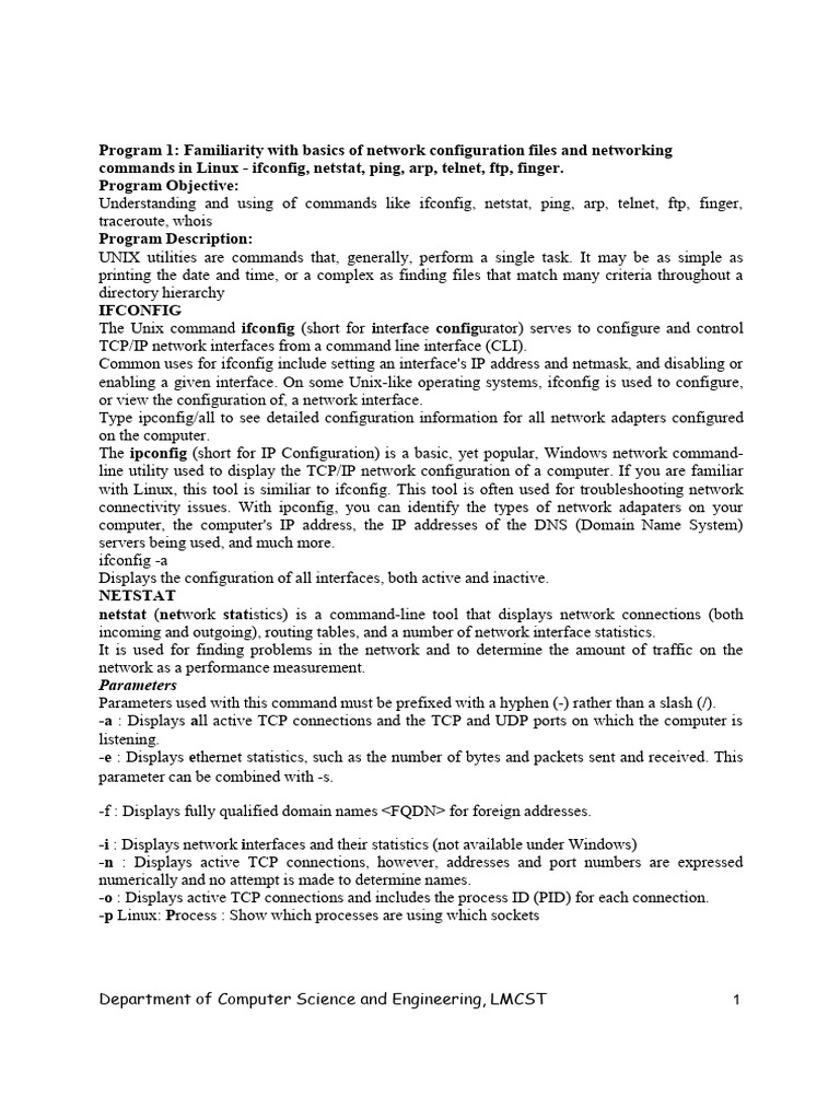 1 Network Familiarization Commands | PDF | File Transfer Protocol | Computer Network