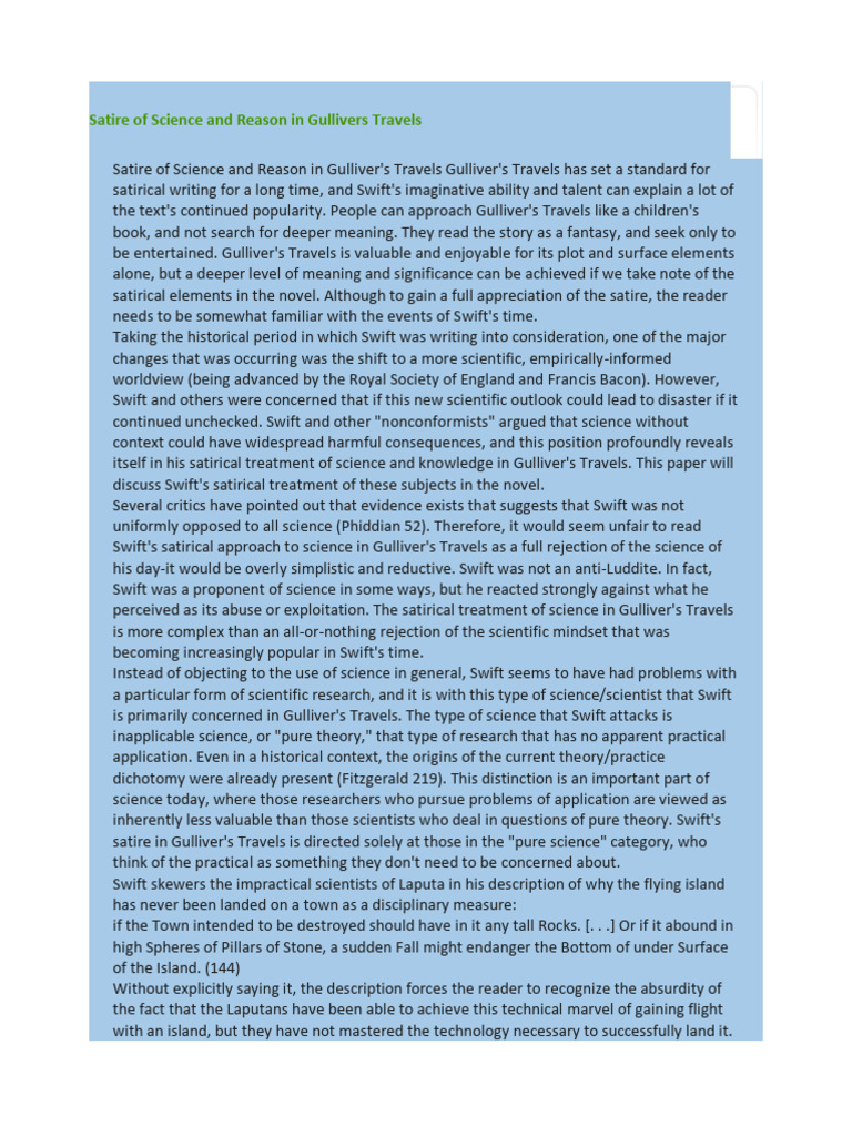 Satire of Science and Reason in Gullivers Travels | PDF | Science ...