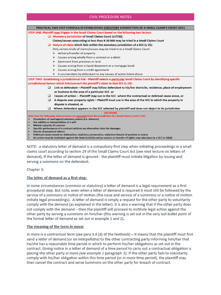 Civil Procedure Notes | PDF | Lawsuit | Jurisdiction