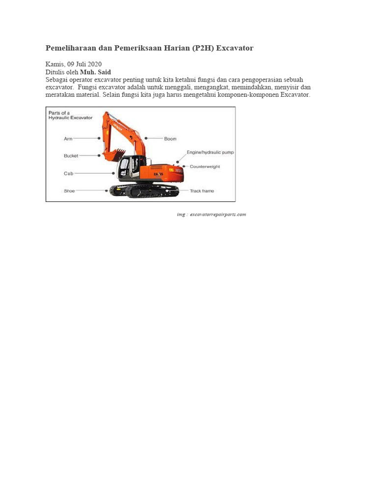 Pemeliharaan dan Pemeriksaan Harian (P2H) Excavator | PDF