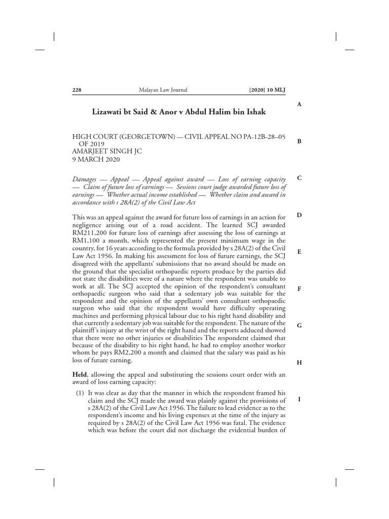 Lizawati BT Said & Anor V Abdul Halim Bin Ishak | PDF | Damages ...
