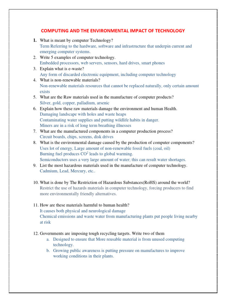 COMPUTING AND THE ENVIRONMENTAL IMPACT OF TECHNOLOGY Edited 1 1 | PDF ...