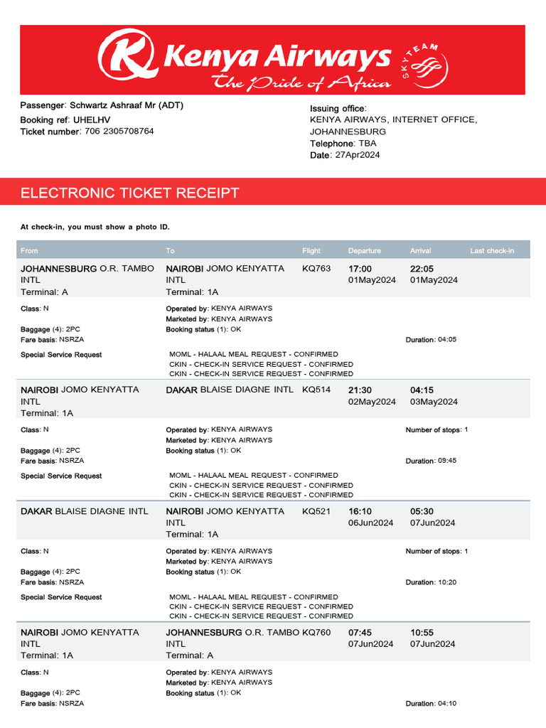 Kenya Airways Flight KQ760 Details | PDF