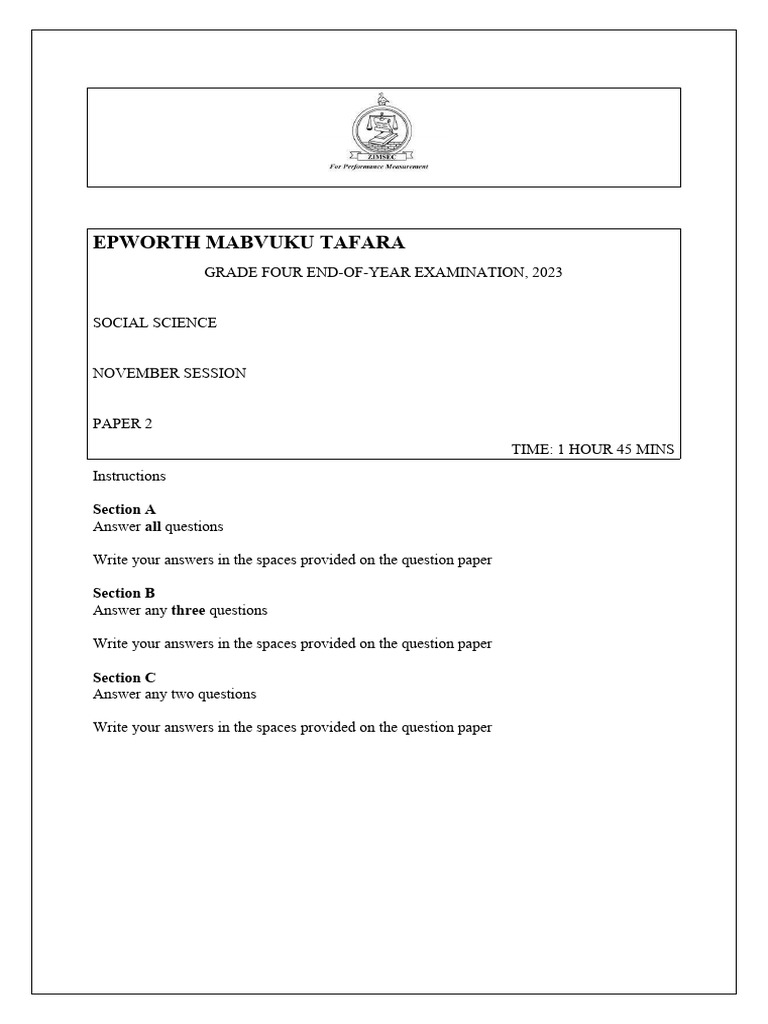 Grade 4 Paper 2 Social Science | PDF