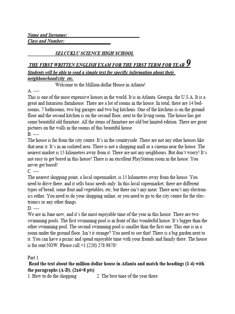 Million-Dollar House in Atlanta Exam | PDF