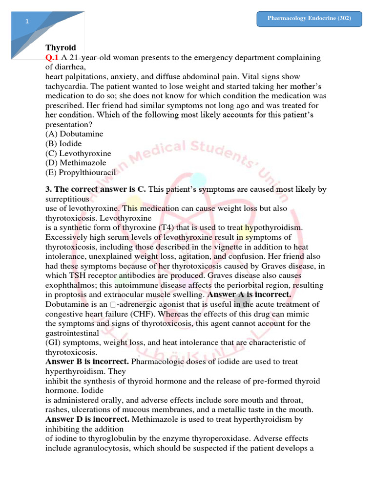 Pharmacology Endocrine & Blood MCQ (HMS) | PDF | Hyperthyroidism | Hypoglycemia