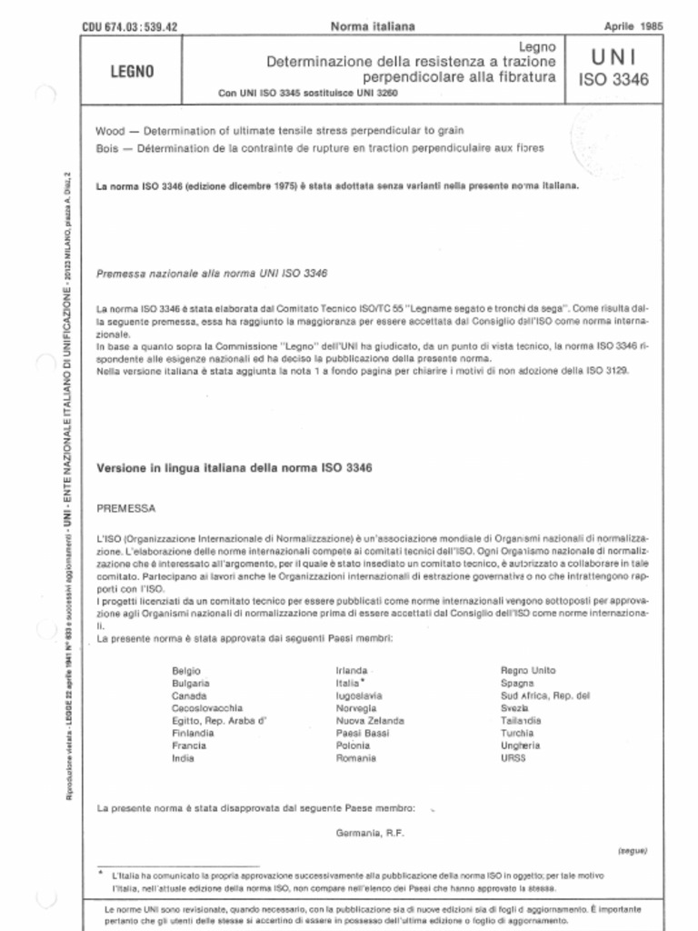 UNI ISO 3346 - 1985 - Legno. Trazione Perpendicolare Fibratura | PDF