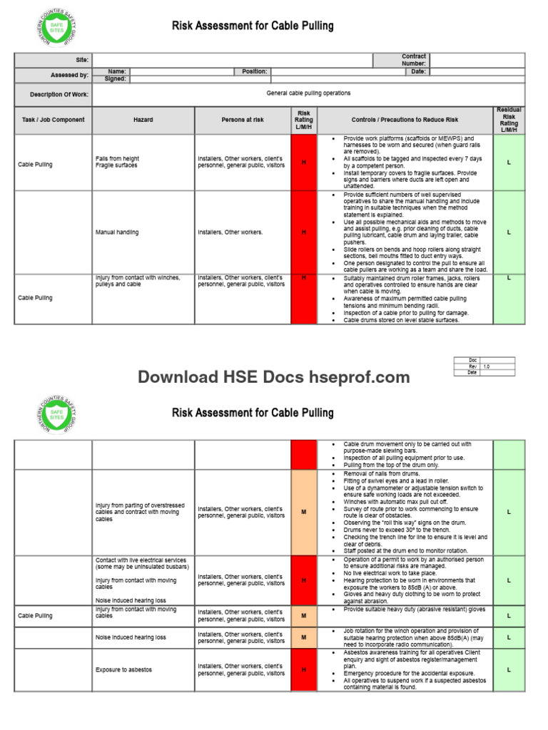 Cable Pulling Risk Assessment Guide | PDF | Hazards | Risk