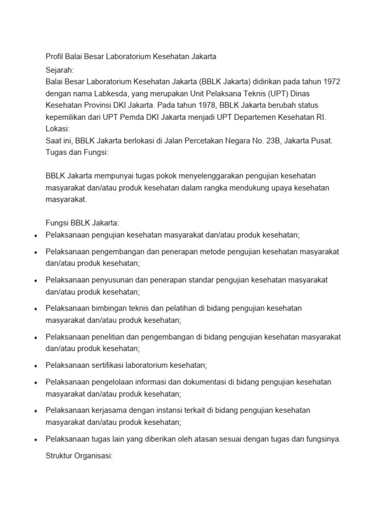 Profil Balai Besar Laboratorium Kesehatan Jakarta Pdf