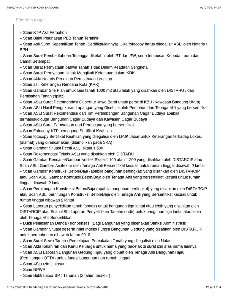 Perizinan DPMPTSP Kota Bandung | PDF