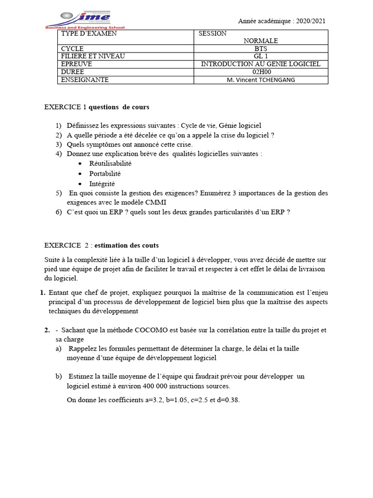 EXAM - Introduction Genie Logiciel-1 | PDF