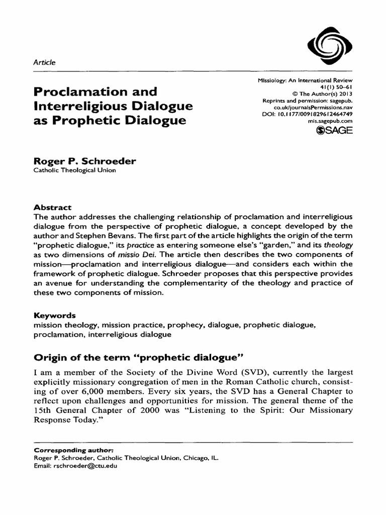 Proclamation and Interreligious Dialogue As Prophetic Dialogue | PDF | Christian Mission ...