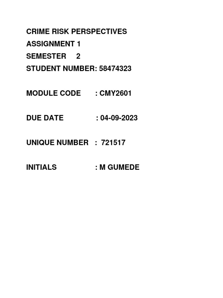 CMY2601 Assignment 1: Crime & Poverty | PDF | Poverty | Poverty ...