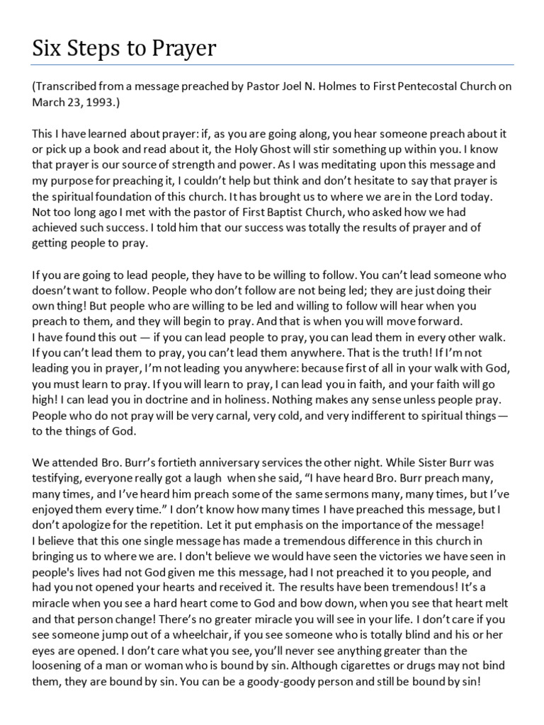 1 - Six Steps To Prayer - J N Holmes | PDF | Prayer | Saint Peter