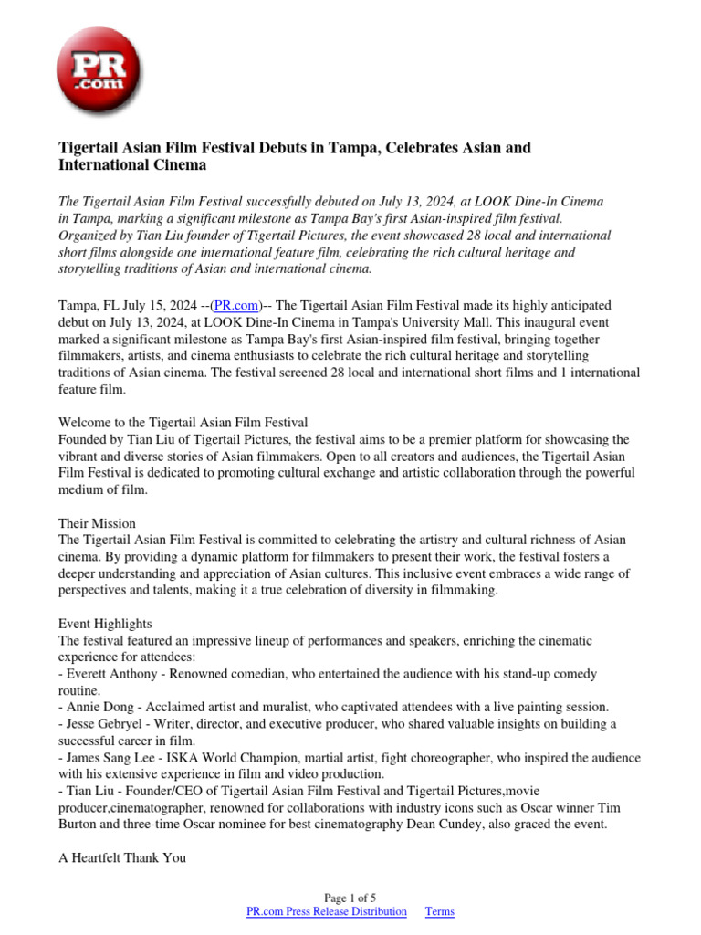 Tigertail Asian Film Festival Debuts in Tampa, Celebrates Asian and ...
