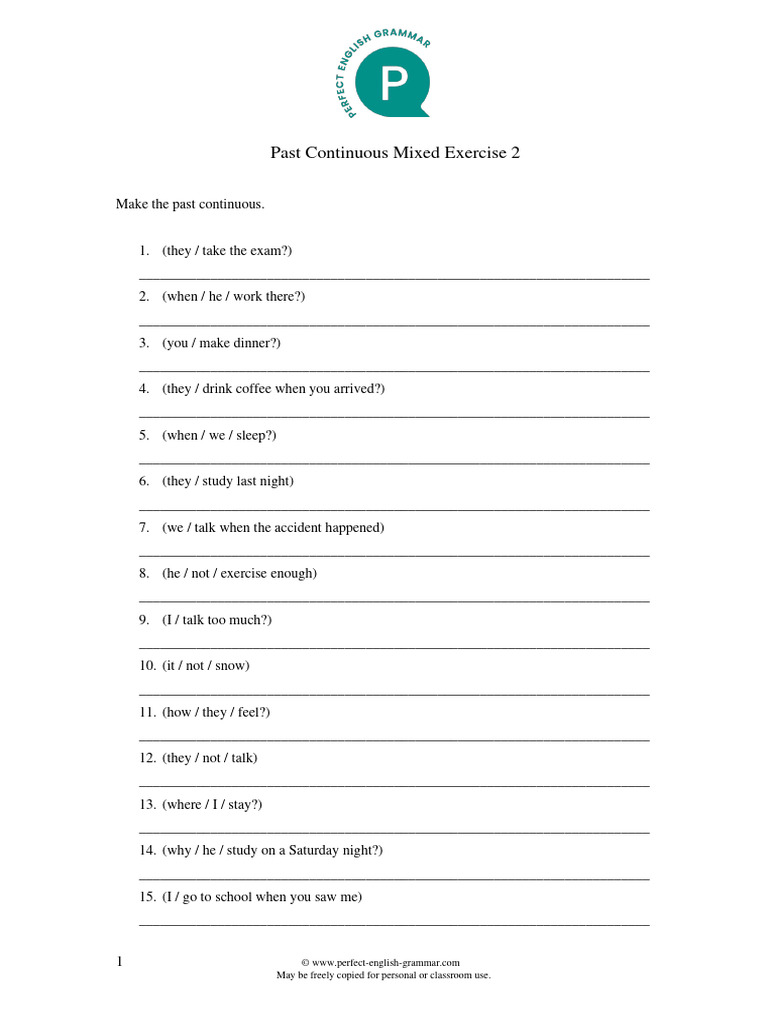 Past Continuous All Forms Mixed Exercise 2 | PDF