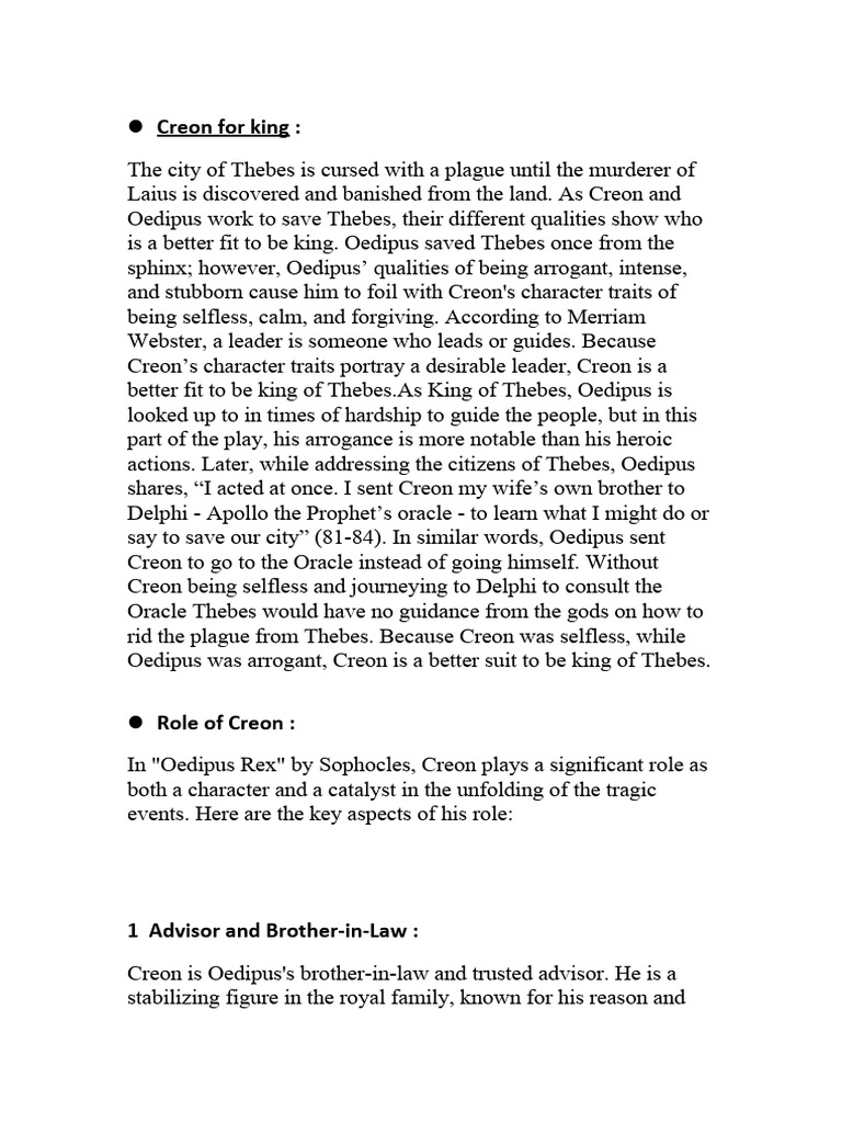 Creon For King | PDF | Oedipus | Theban Mythology