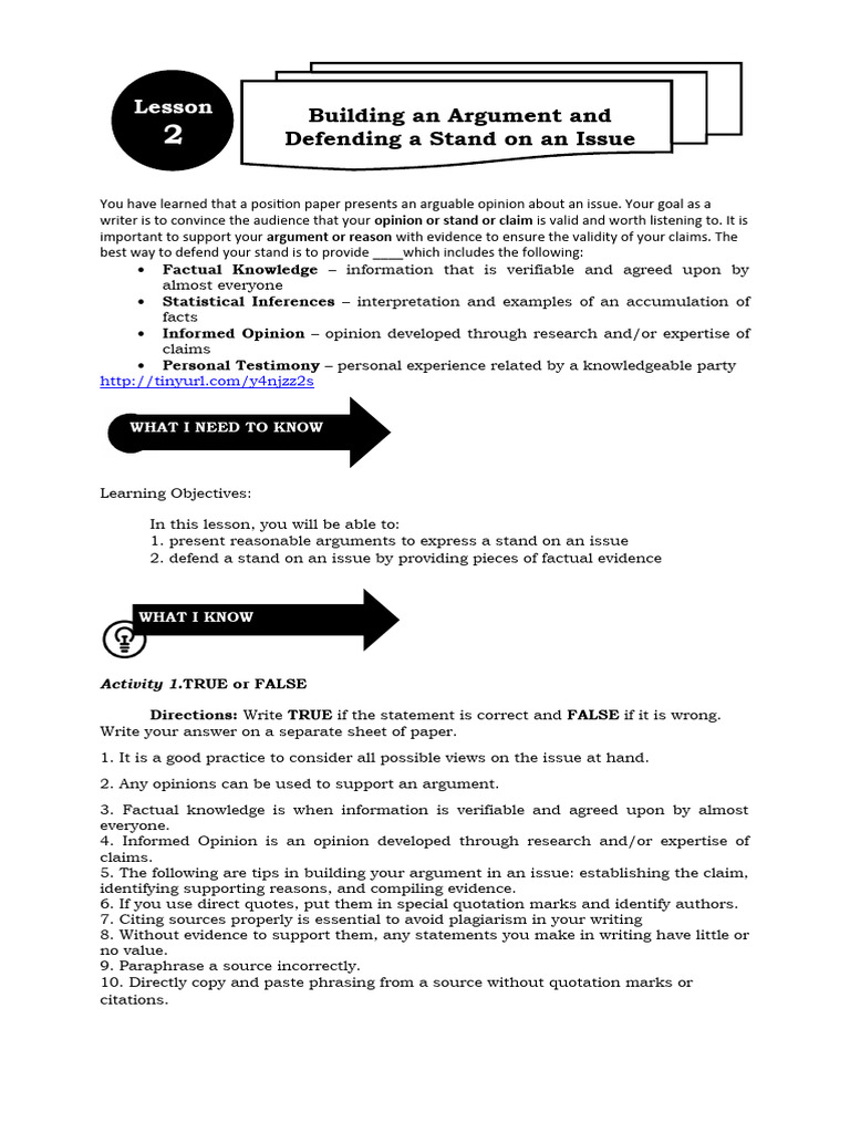 q2 Module Week2 | PDF | Knowledge | Argument