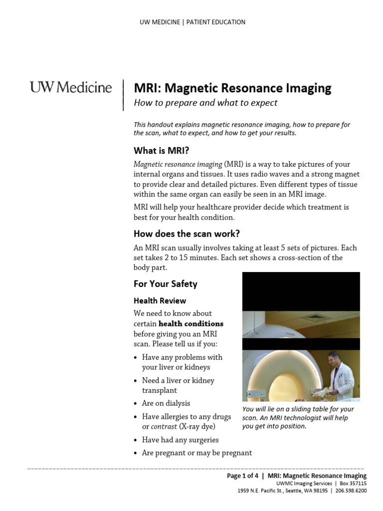 MRI Scan Preparation and Expectations | PDF | Magnetic Resonance ...