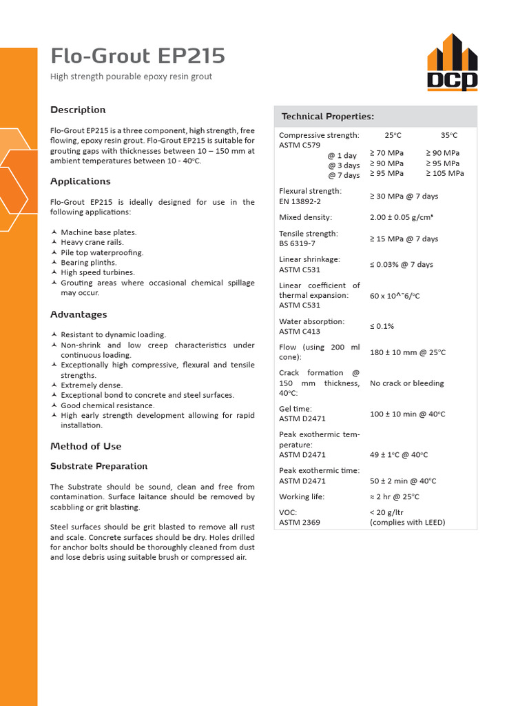 Flo-Grout EP215 | PDF | Strength Of Materials | Concrete