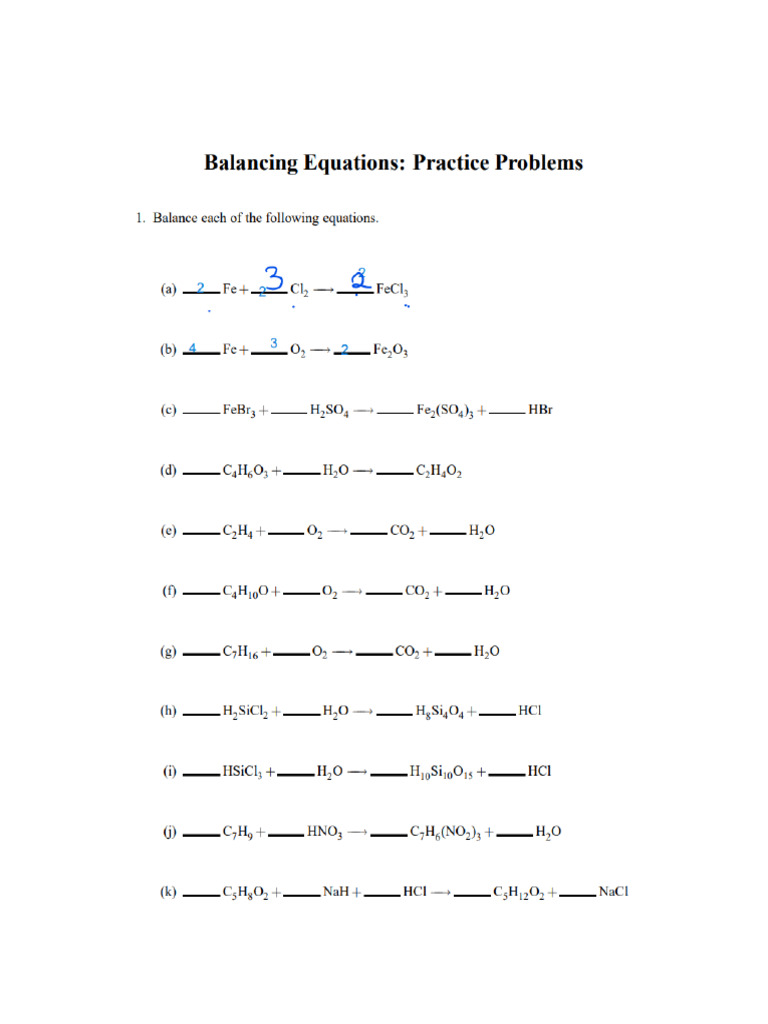 BALANCING CHEMICAL EQUATIONS | PDF